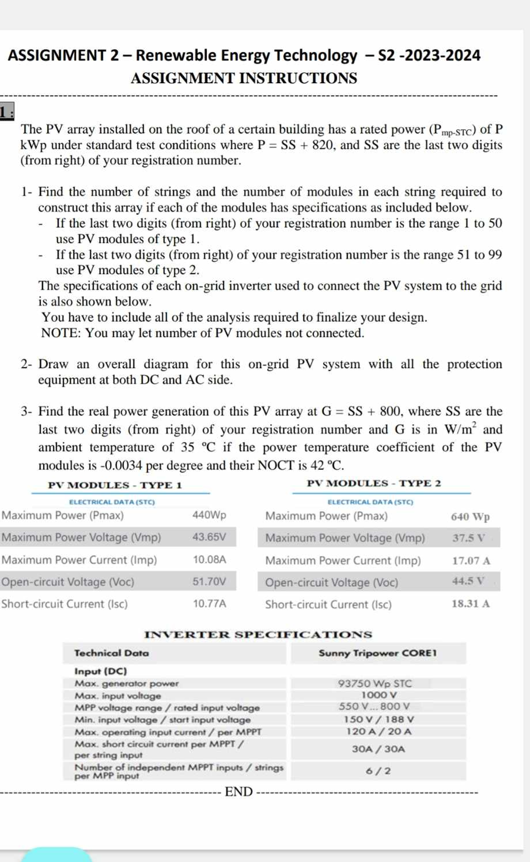 Solved ASSIGNMENT INSTRUCTIONSThe PV array installed on the | Chegg.com