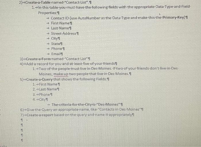 Solved 2) → Create-'Table-named-"Contact:List": 1→ In this | Chegg.com