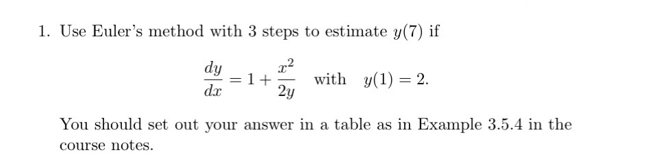 Solved Use Euler's method with 3 ﻿steps to estimate y(7) | Chegg.com