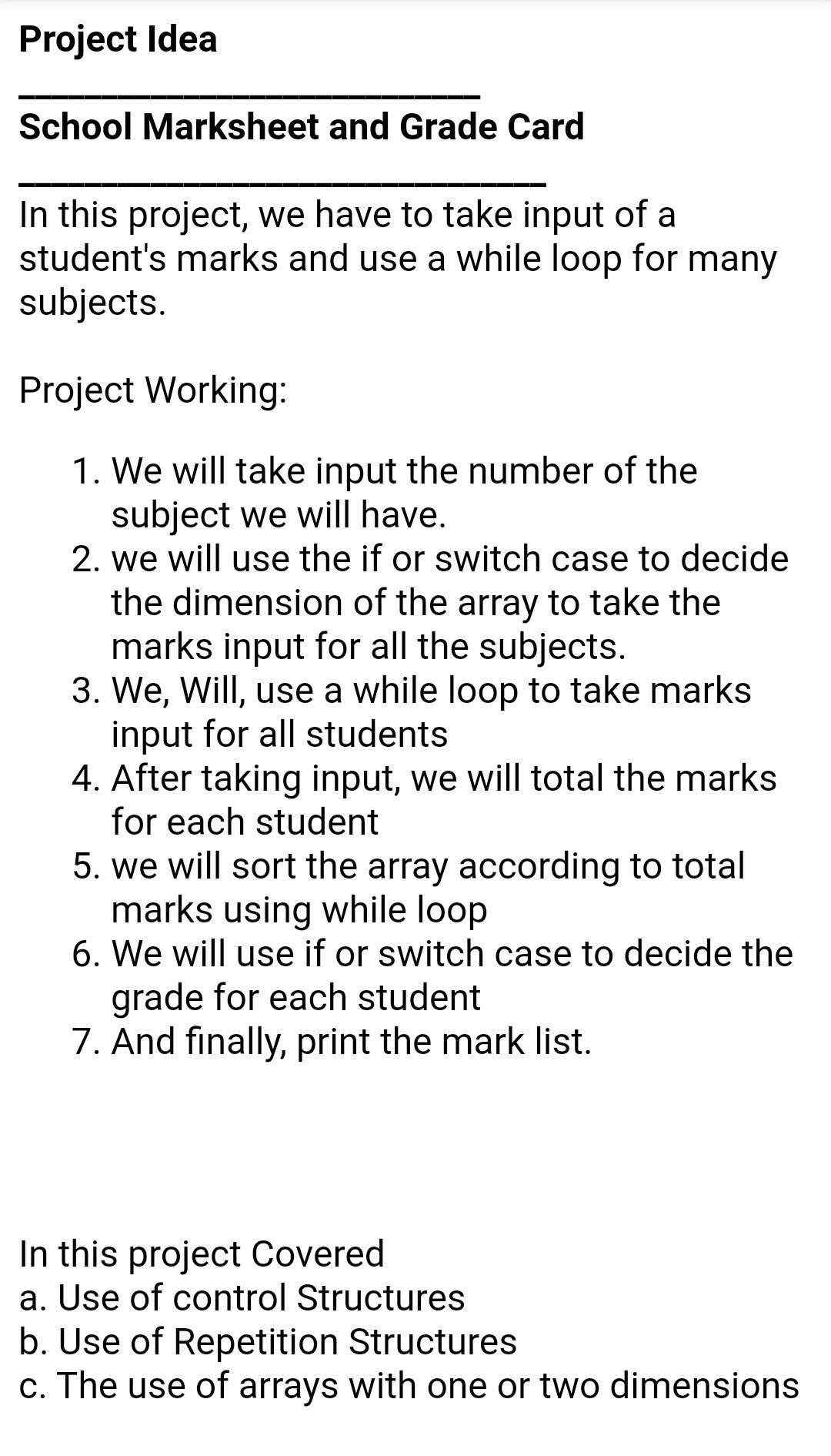 Solved Project Idea School Marksheet and Grade Card In this | Chegg.com