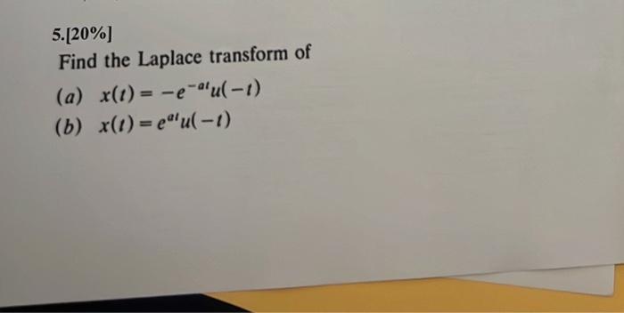 Solved Find the Laplace transform of (a) x(t)=−e−atu(−t) (b) | Chegg.com