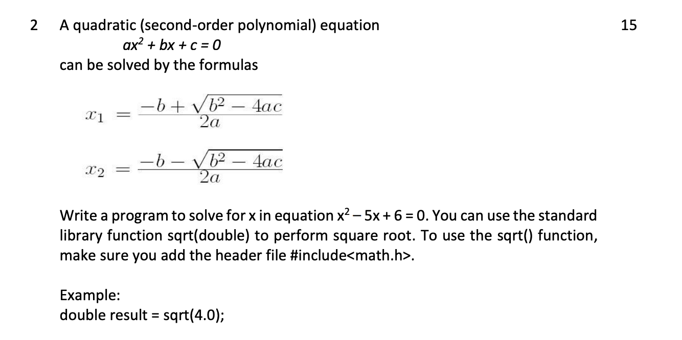 Solved 2 ﻿A quadratic (second-order polynomial) | Chegg.com