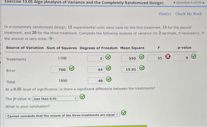 Solved Exercise 13.05 Algo (Analysis of Variance and the | Chegg.com