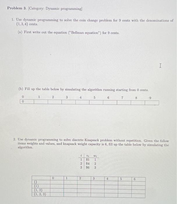 Solved Problem 3. Category: Dynamic programming) 1. Use | Chegg.com