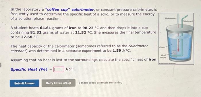 Solved In the laboratory a "coffee cup" calorimeter, or | Chegg.com