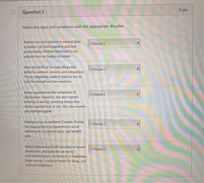 Solved Question 1 3 pts Match the signs and symptoms with | Chegg.com
