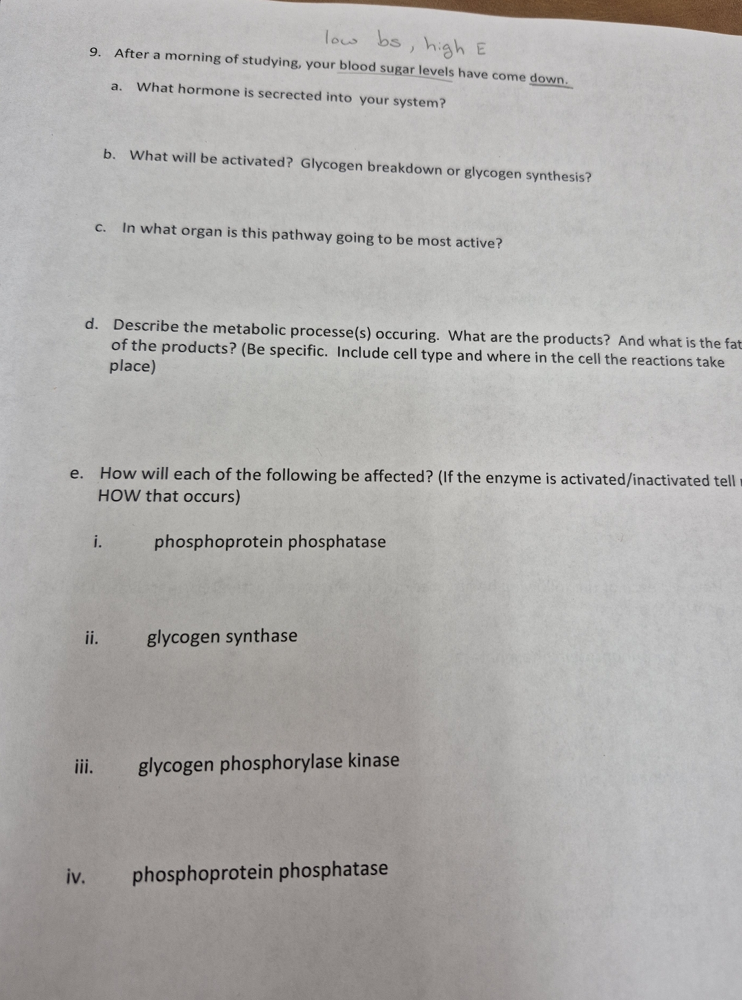 Solved After a morning of studying, your blood sugar levels | Chegg.com