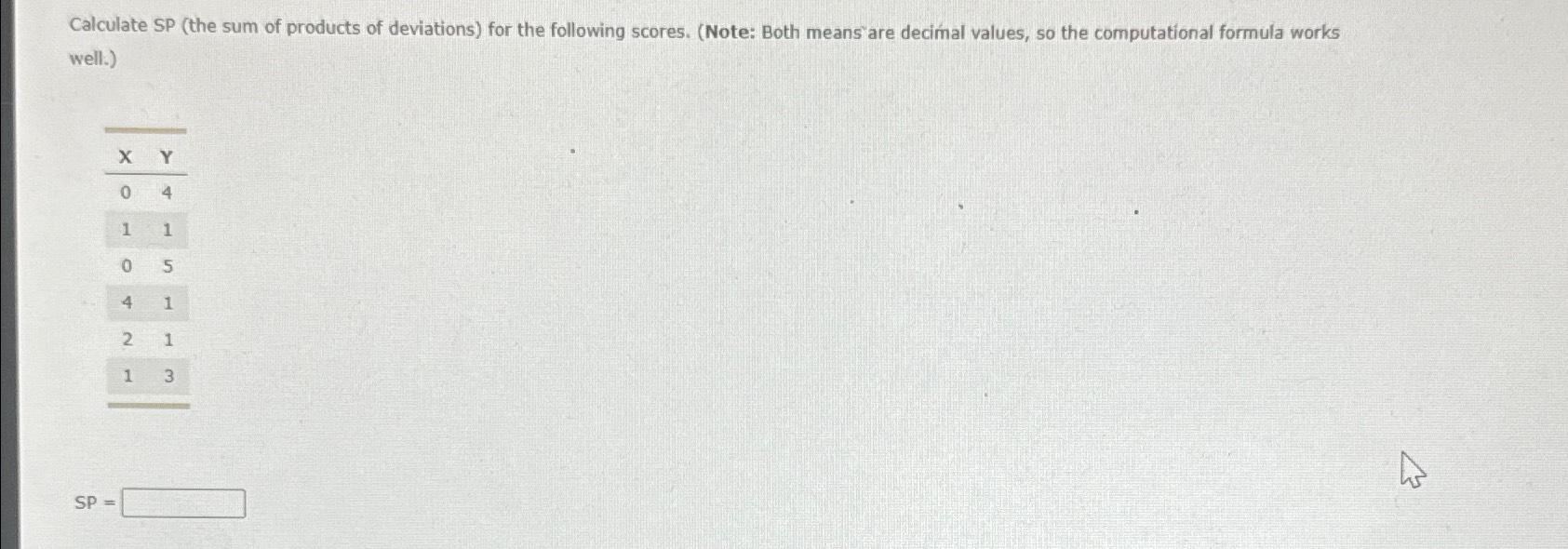 Solved Calculate SP (the sum of products of deviations) ﻿for | Chegg.com