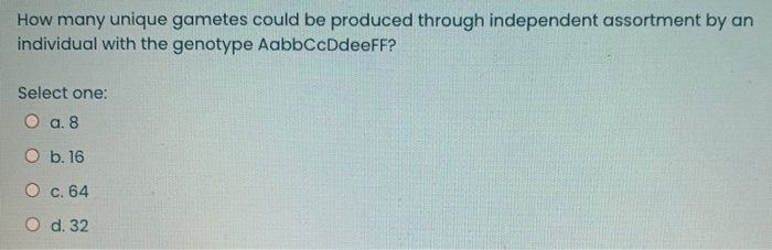 Solved How many unique gametes could be produced through | Chegg.com