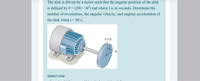 Solved The disk is driven by a motor such that the angular | Chegg.com
