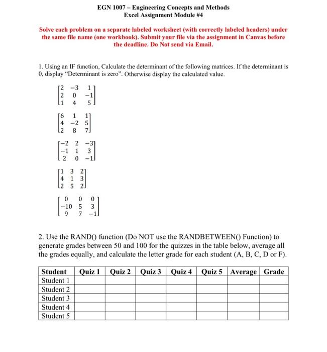Solved EGN 1007 - Engineering Concepts and Methods Excel | Chegg.com