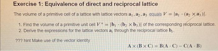 Solved Exercise 1: Equivalence of direct and reciprocal | Chegg.com