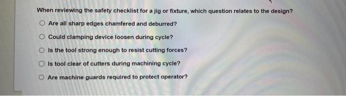Solved When reviewing the safety checklist for a jig or | Chegg.com