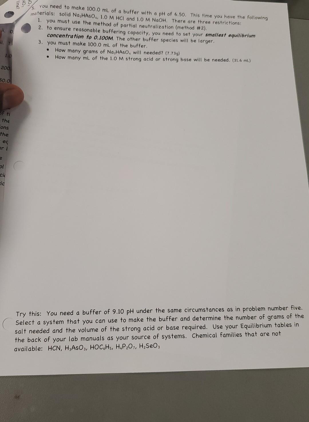 Solved 5. You need to make 100.0 mL of a buffer with a PH of | Chegg.com