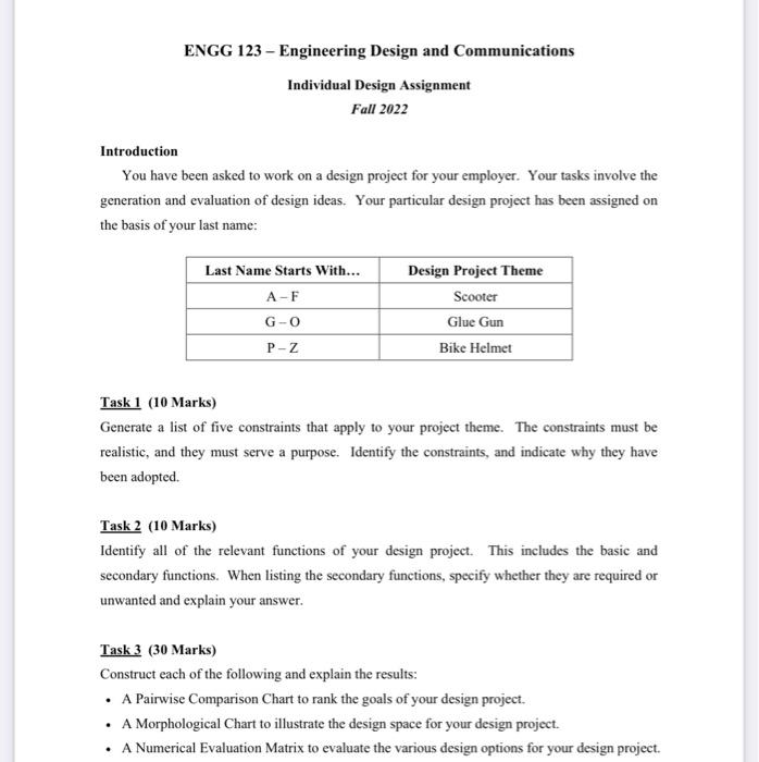 ENGG 123 - Engineering Design and Communications | Chegg.com