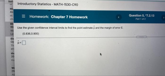 Solved Sort Introductory Statistics - MATH-1530-C90 ні ALE 3 | Chegg.com