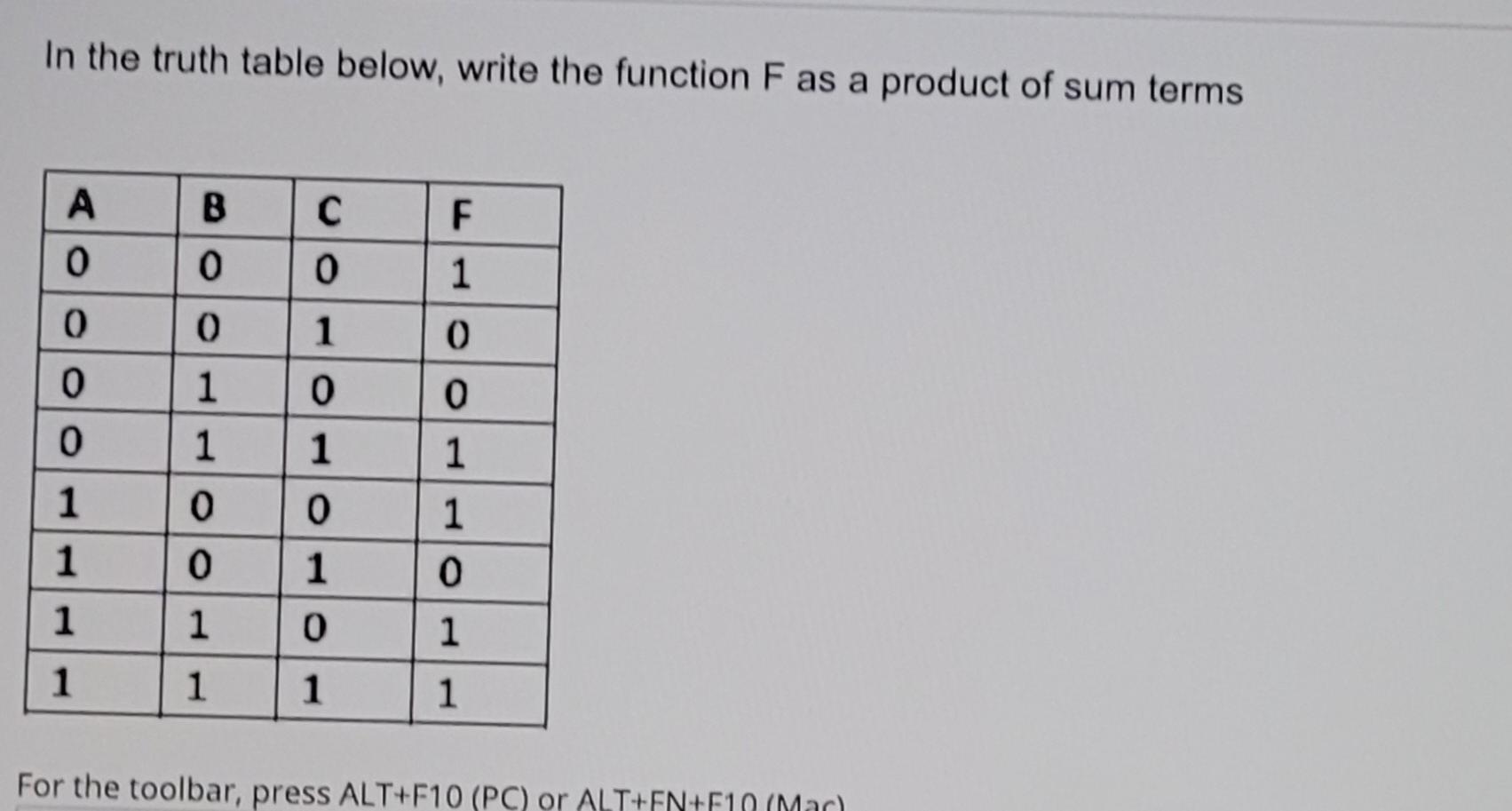 Solved In the truth table below, write the function F as a | Chegg.com