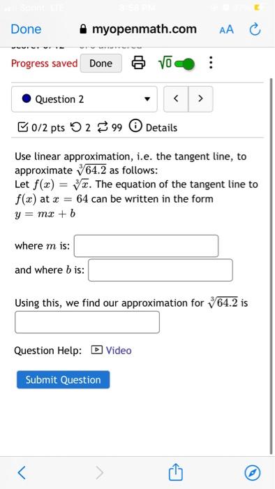 Solved myopenmath.com Progress saved Done 6 VO 。 : Question | Chegg.com