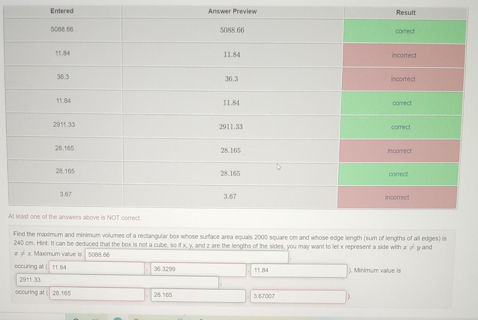 Solved Find the maximum and minimum volumes of a rectangular | Chegg.com
