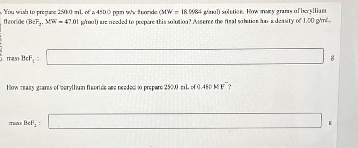 Solved You wish to prepare 250.0 mL of a 450.0ppm w/v | Chegg.com