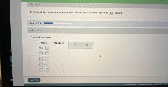 Solved To construct five classes, the range for each class | Chegg.com