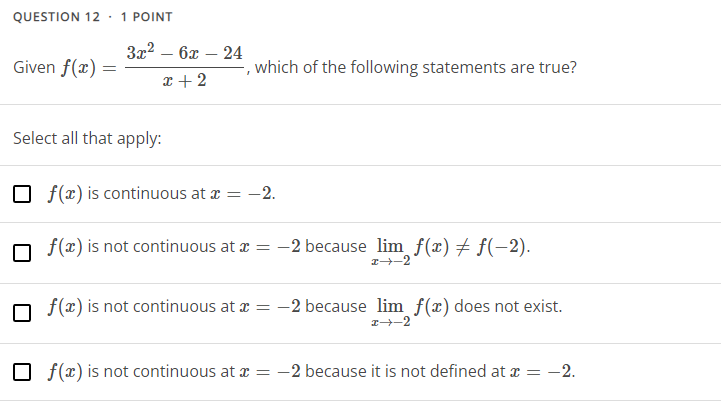 Solved QUESTION 12 - 1 ﻿POINTGiven f(x)=3x2-6x-24x+2, ﻿which | Chegg.com