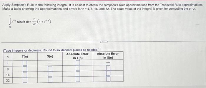 Solved Apply Simpson's Rule to the following integral. It is | Chegg.com