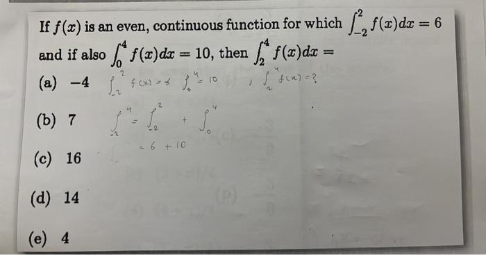 Solved If f(x) is an even, continuous function for which | Chegg.com