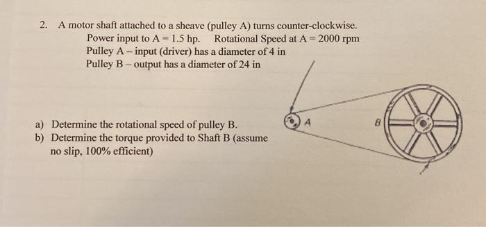 Solved 2. A motor shaft attached to a sheave (pulley A) | Chegg.com