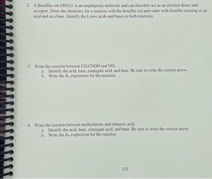 Solved 2. A Bisulfite ion (HSO3)−is an amphiprotic molecule | Chegg.com