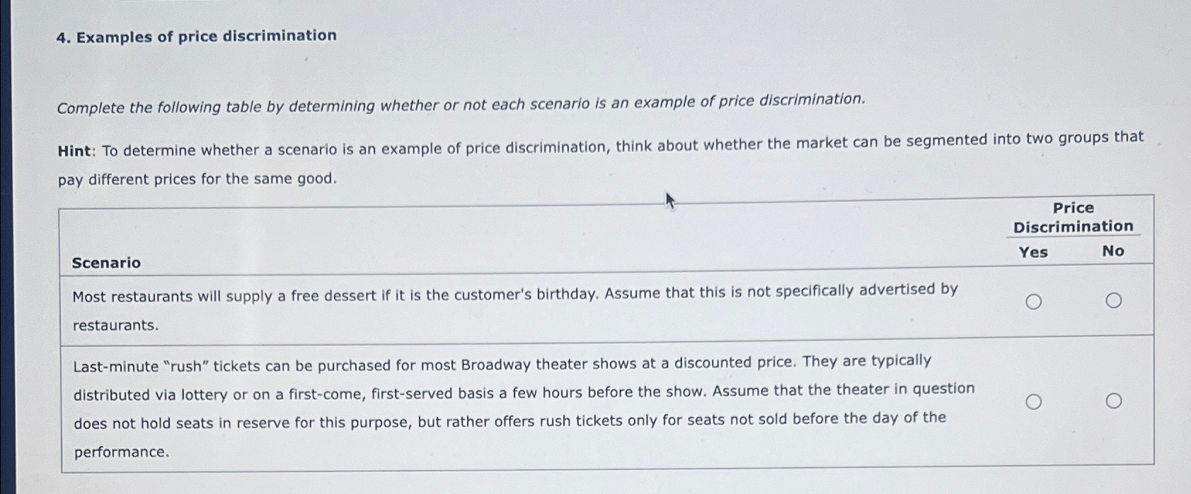 Solved Examples of price discriminationComplete the | Chegg.com