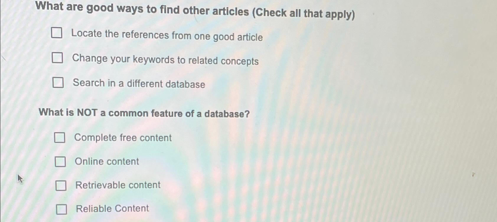 Solved What are good ways to find other articles (Check all | Chegg.com