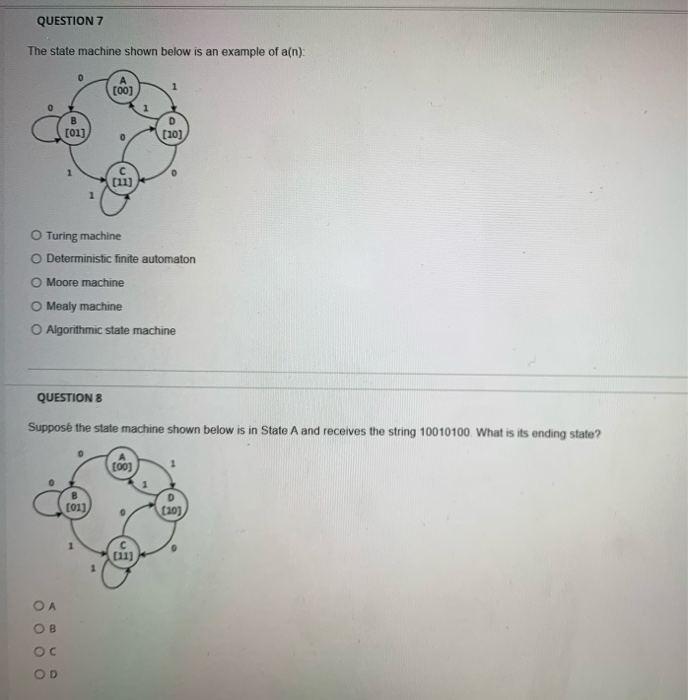 Solved QUESTION 7 The state machine shown below is an | Chegg.com