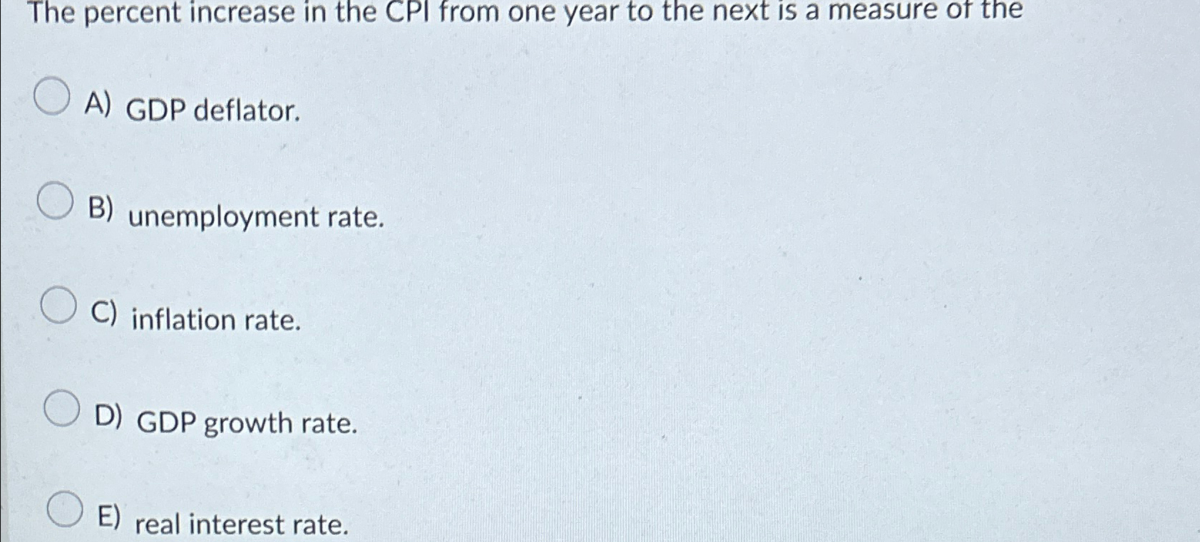 Solved The percent increase in the CPI from one year to the | Chegg.com