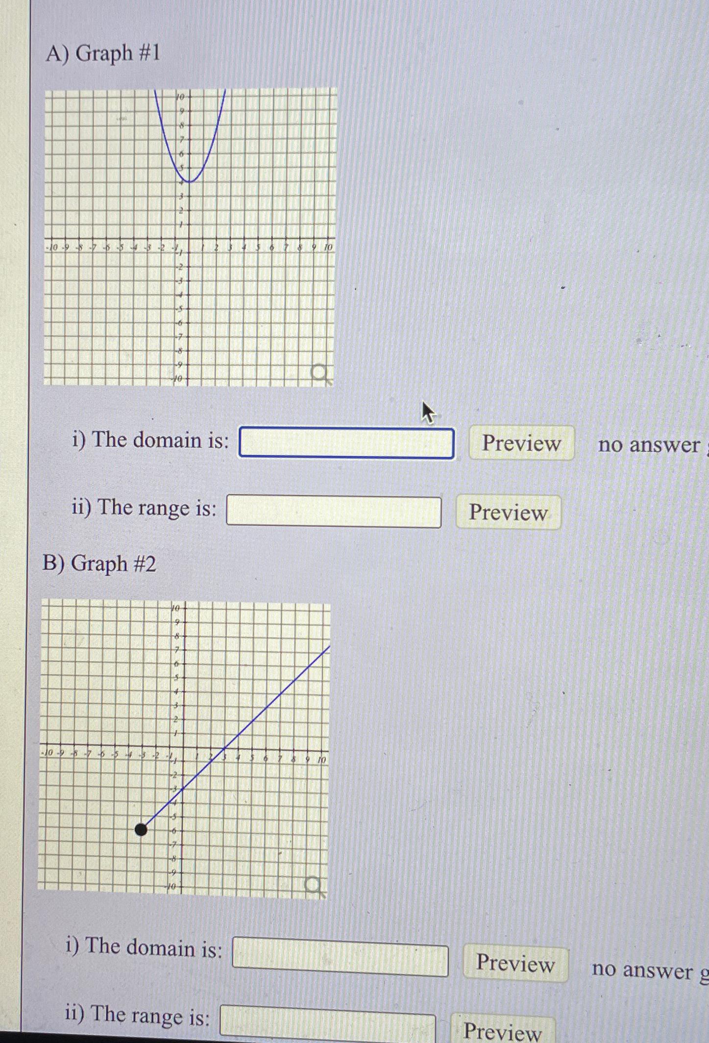 Solved A) ﻿Graph #1i) ﻿The domain is:Previewno answerii) | Chegg.com
