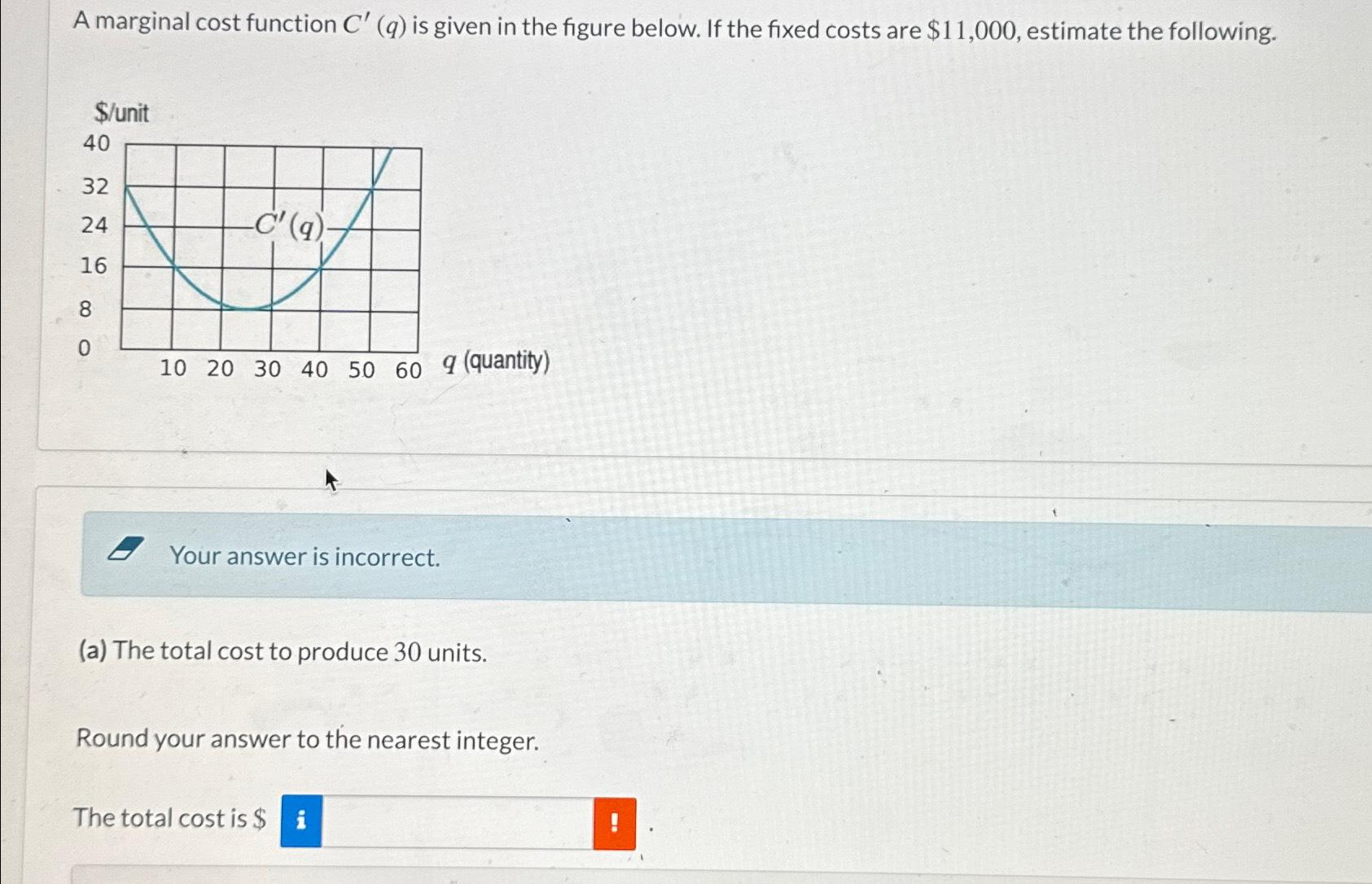 Solved A marginal cost function C'(q) ﻿is given in the | Chegg.com