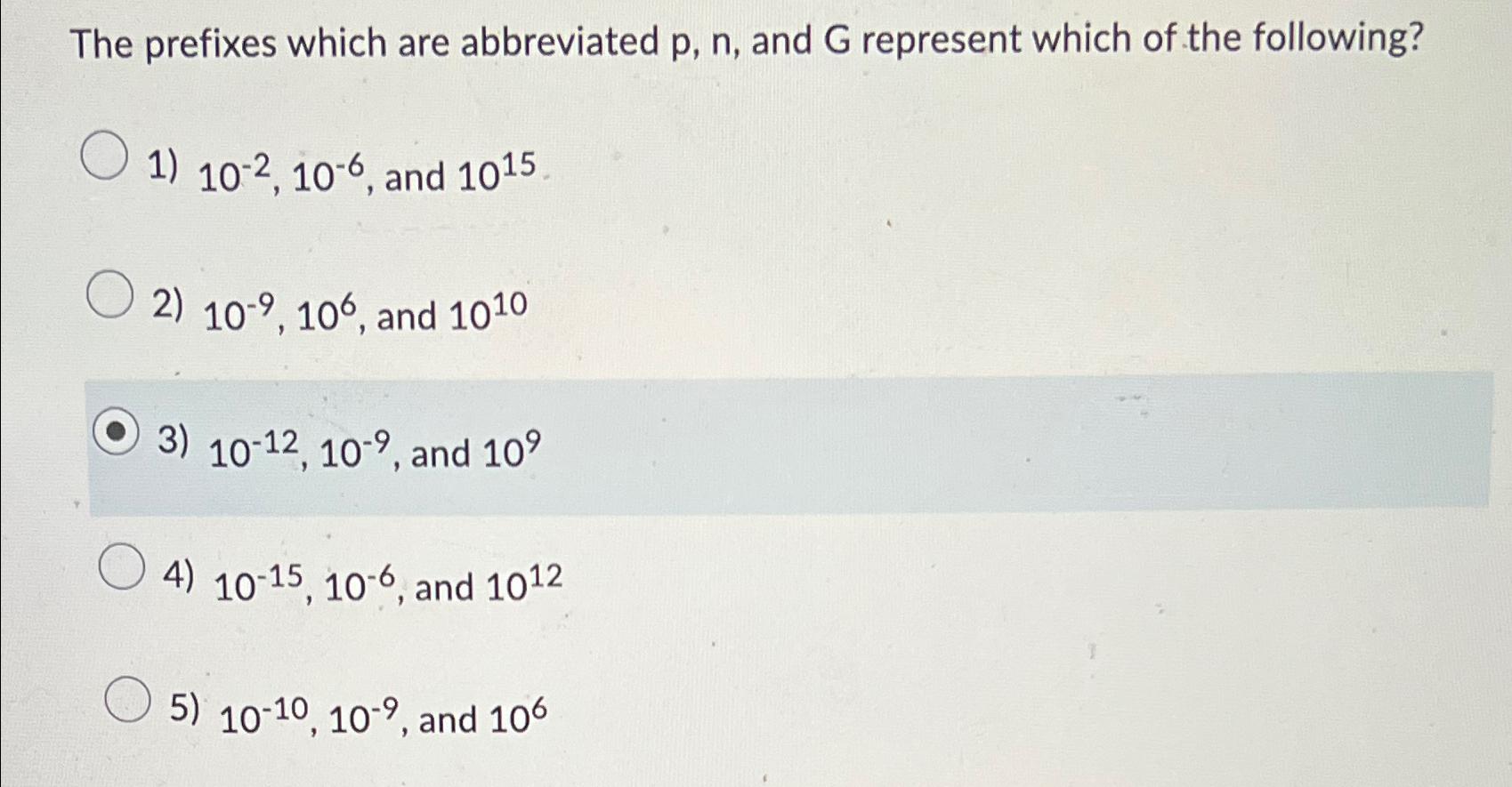 Solved The prefixes which are abbreviated p,n, ﻿and G | Chegg.com