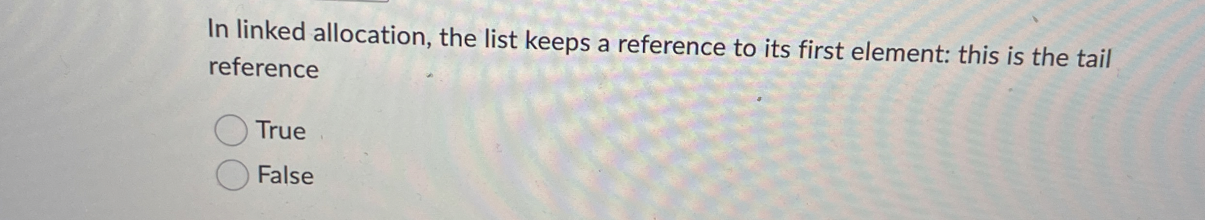 Solved In linked allocation, the list keeps a reference to | Chegg.com