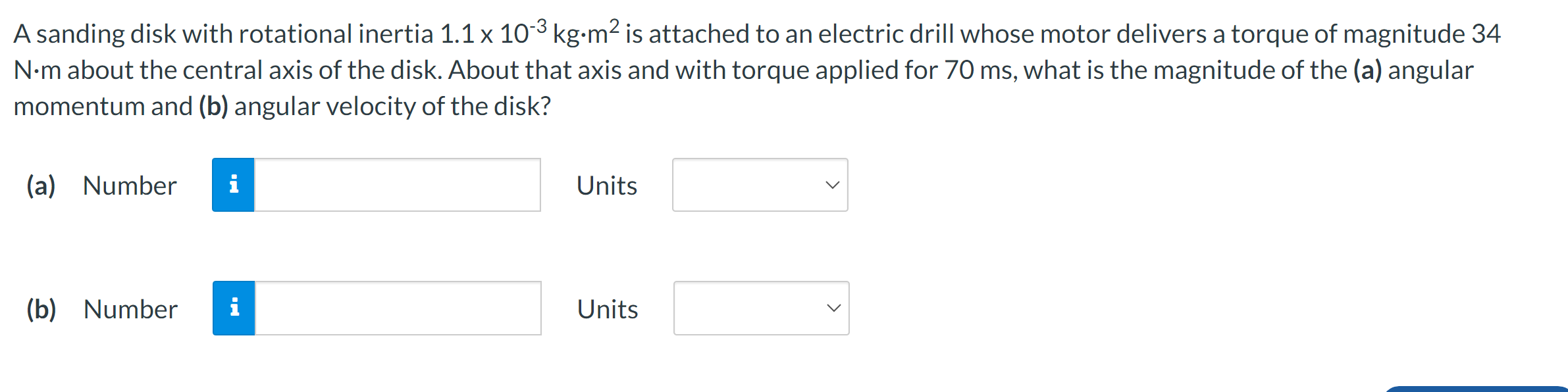 Solved A sanding disk with rotational inertia 1.1×10-3kg*m2 | Chegg.com