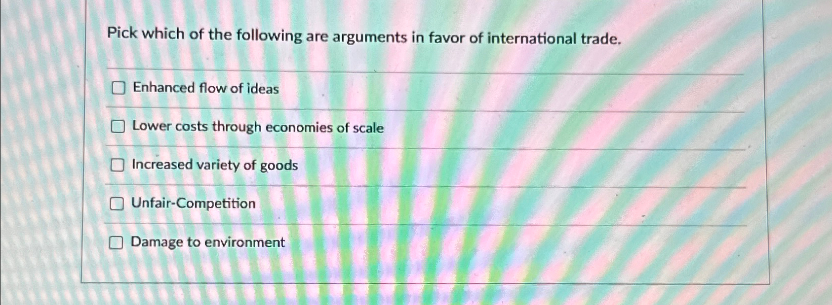 Solved Pick which of the following are arguments in favor of | Chegg.com