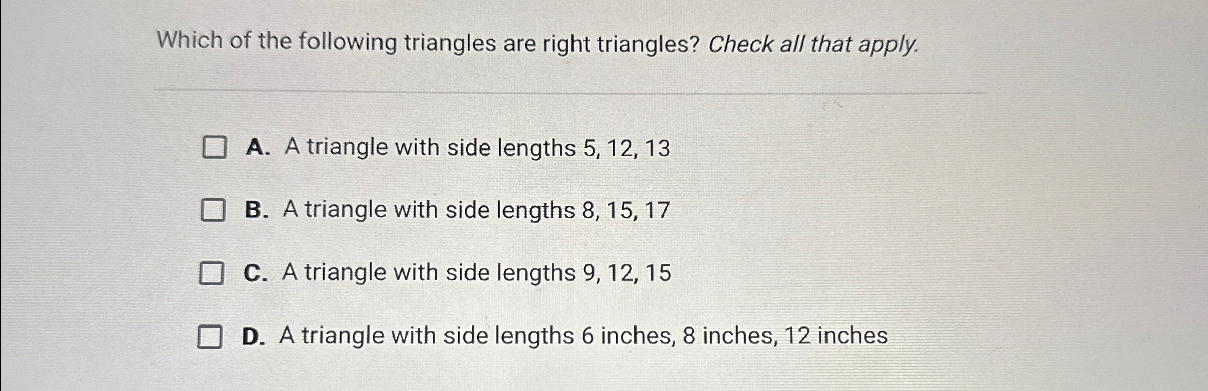 Solved Which of the following triangles are right triangles? | Chegg.com