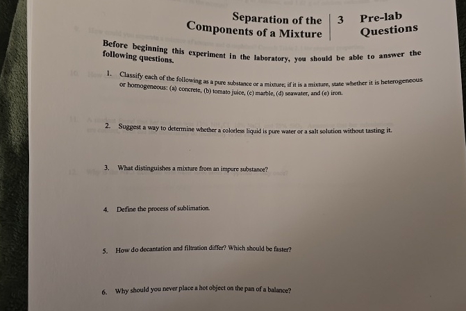 Solved Separation of the Components of a Mixture3 | Chegg.com