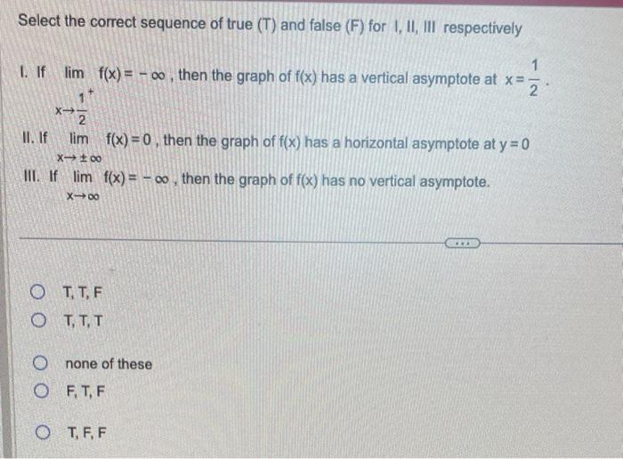 Solved Select the correct sequence of true (T) and false (F) | Chegg.com