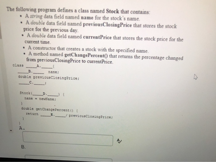 Solved The following program defines a class named Stock | Chegg.com