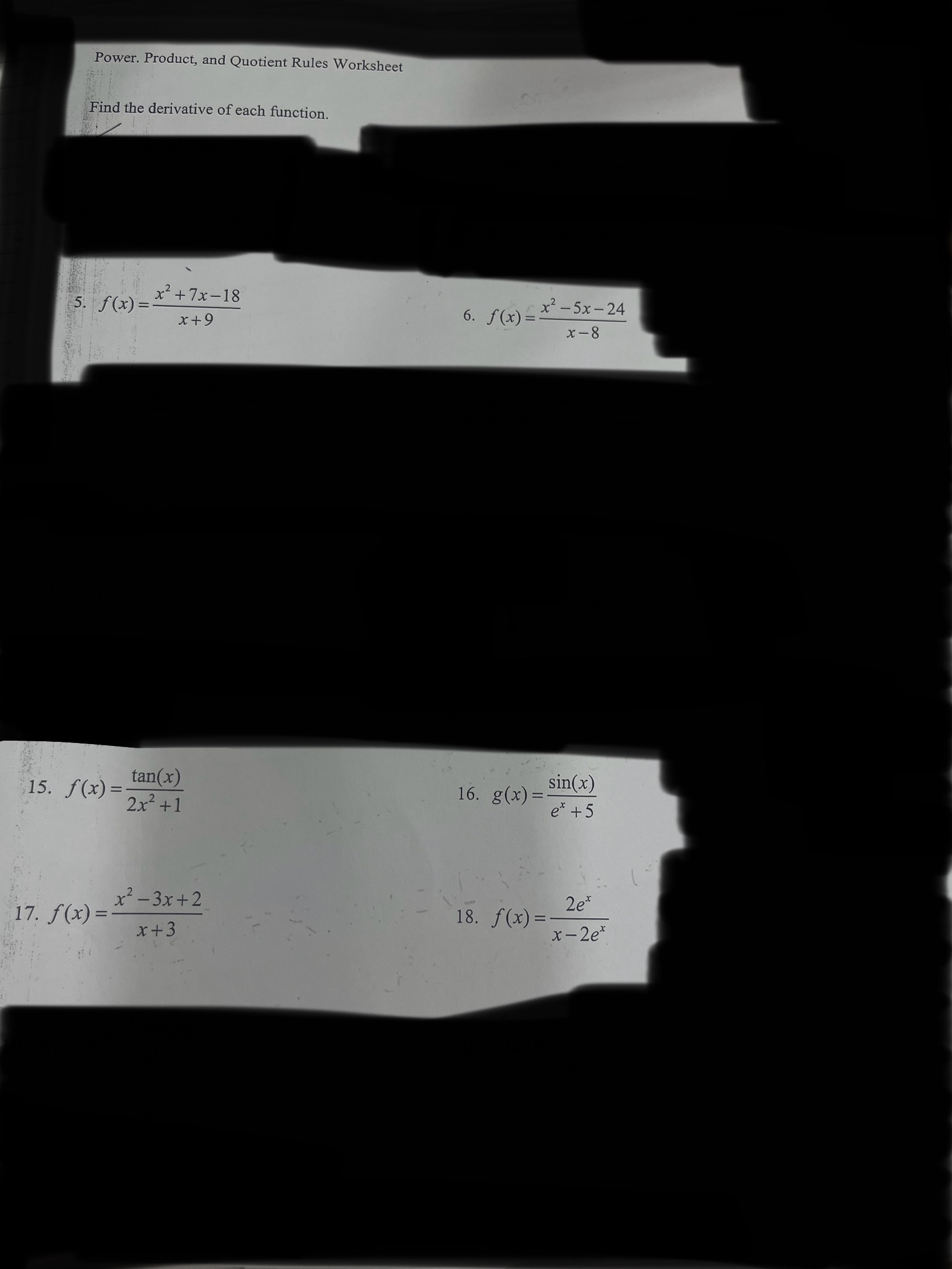 Solved Power. Product, and Quotient Rules WorksheetFind the | Chegg.com
