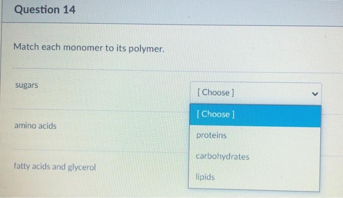 Solved Question 12 Match each macromolecule with the | Chegg.com