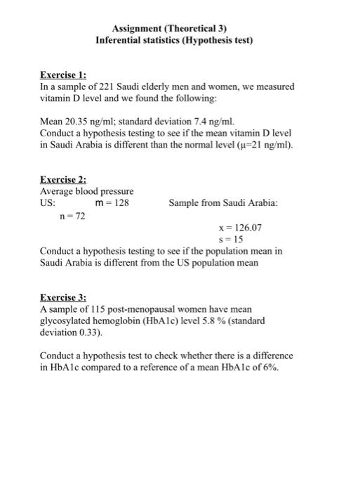 Solved Assignment (Theoretical 3) Inferential statistics | Chegg.com