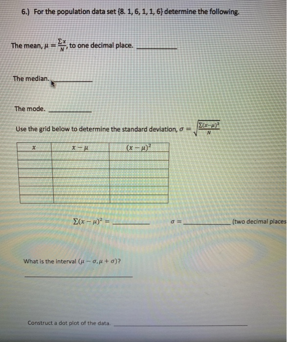 Solved 6.) For the population data set (8. 1, 6, 1, 1, 6) | Chegg.com