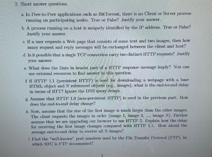 Solved Short answer questions. a In Peer-to-Peer | Chegg.com
