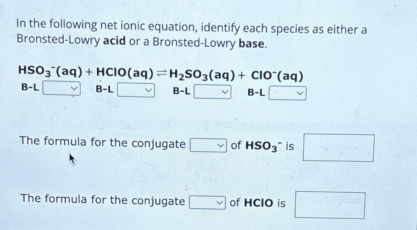 Solved In the following net ionic equation, identify each | Chegg.com